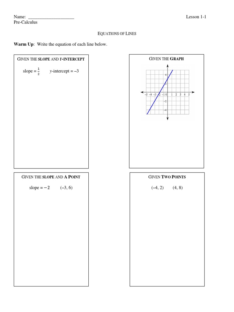 1-1 Equations of Lines (Notes) PDF | PDF | Slope | Elementary Mathematics