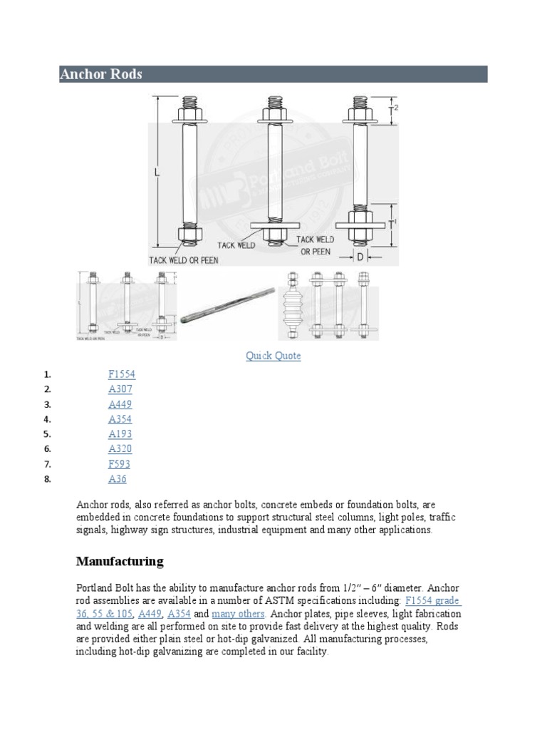 Anchor Rod Solutions: Manufacturing Capabilities and Stock Sizes for ...
