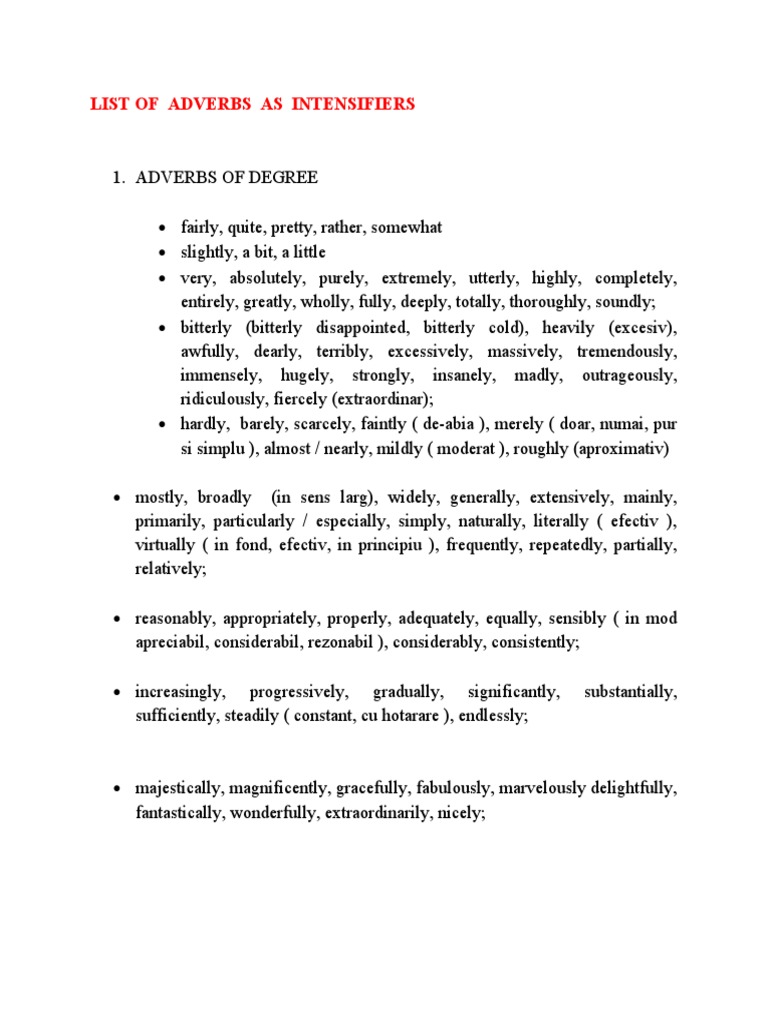 Adverbs As Intensifiers | PDF