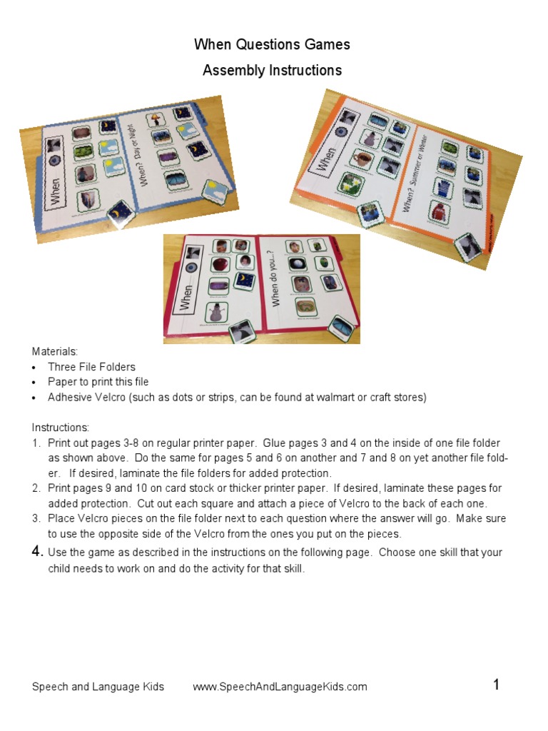 When Questions File Folder Game PDF | PDF | Vocabulary | Speech