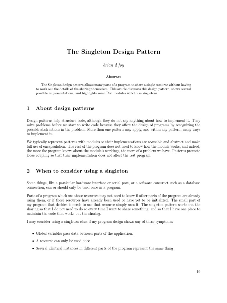 The Singleton Design Pattern Pdf Class Computer Programming
