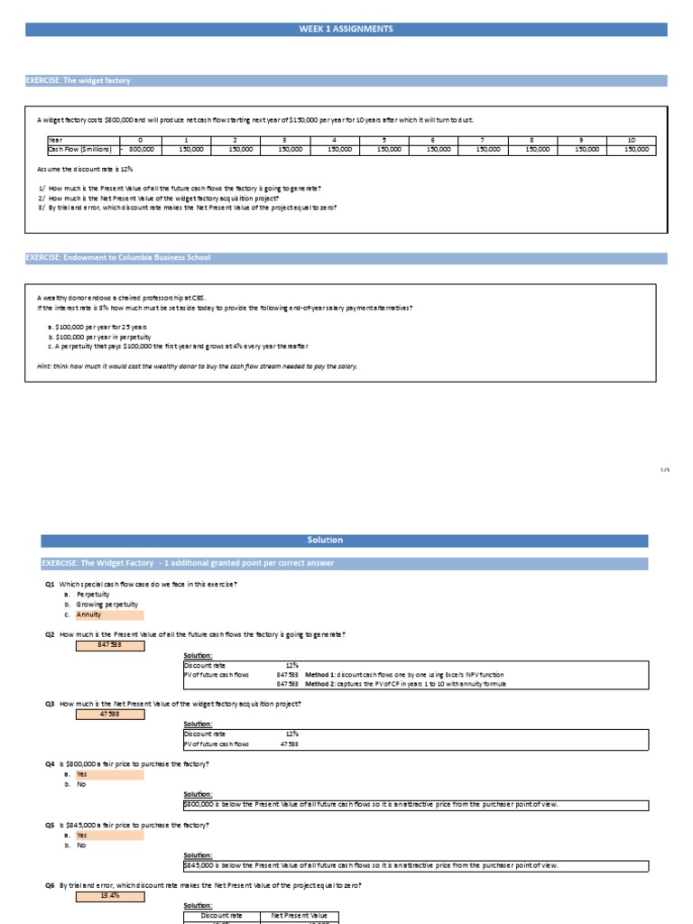 Widget Factory Financial Analysis | PDF | Present Value | Net Present Value