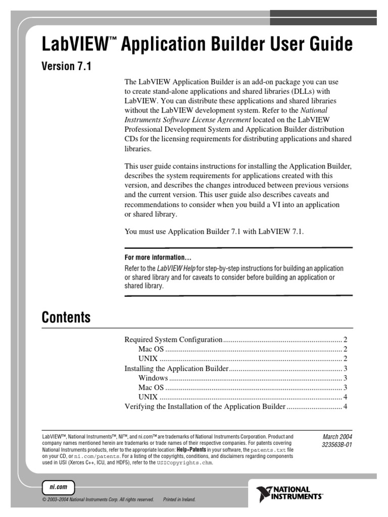 Labview Application Builder User Guide: Instruments Software License Agreement Located On The ...