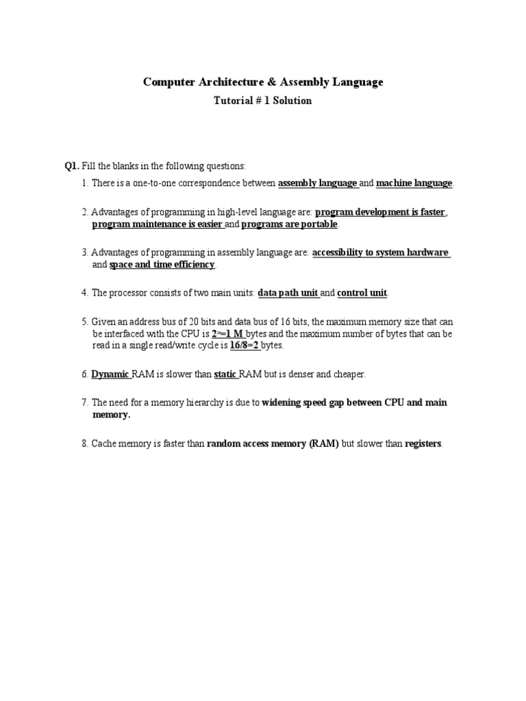 Tutorial # 1 Solution | Download Free PDF | Random Access Memory | Central Processing Unit