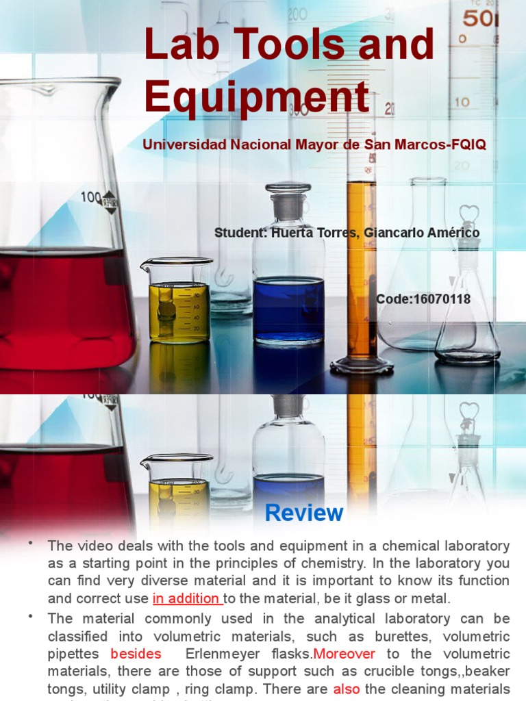 Lab Tools and Equipment: Universidad Nacional Mayor de San Marcos-FQIQ ...