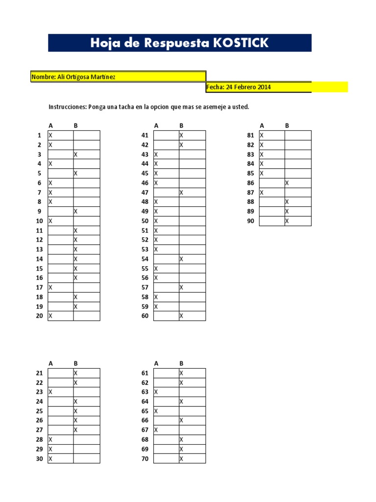 Hoja de Respuesta KOSTICK | PDF