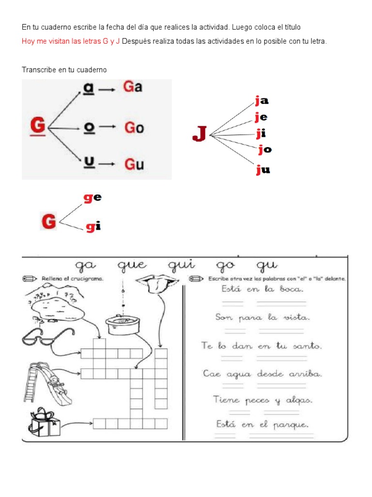 Actividades Letra G y J Semana 9 y 10.do | PDF