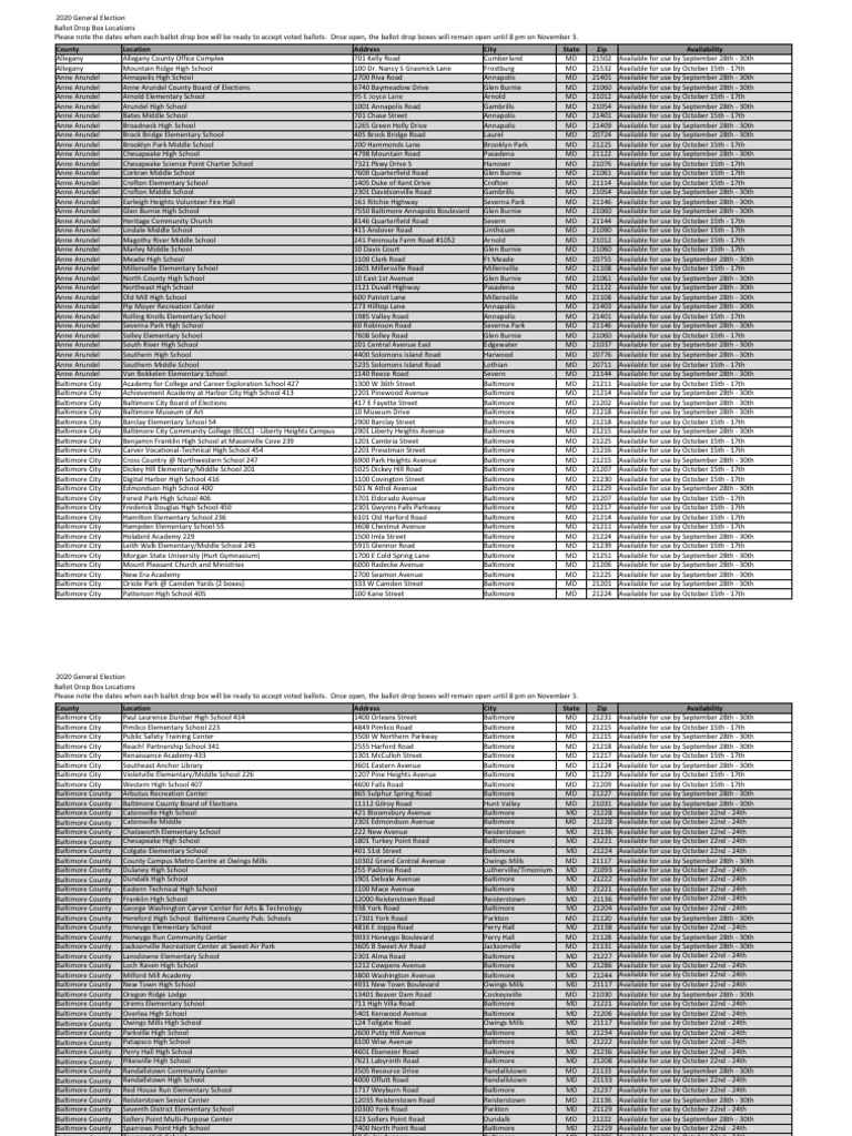 Maryland Drop Box Locations | PDF | Prince George's County | Calvert County