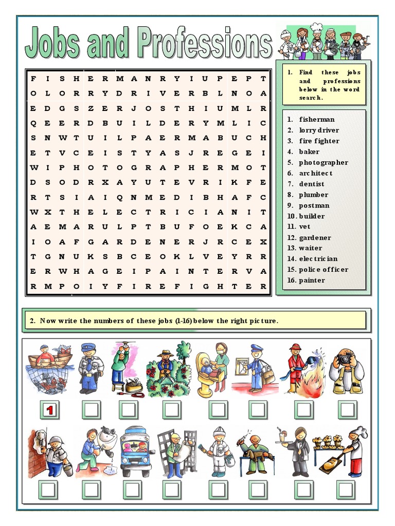 Jobs and Professions Puzzles Crosswords Fun Activities Games ...