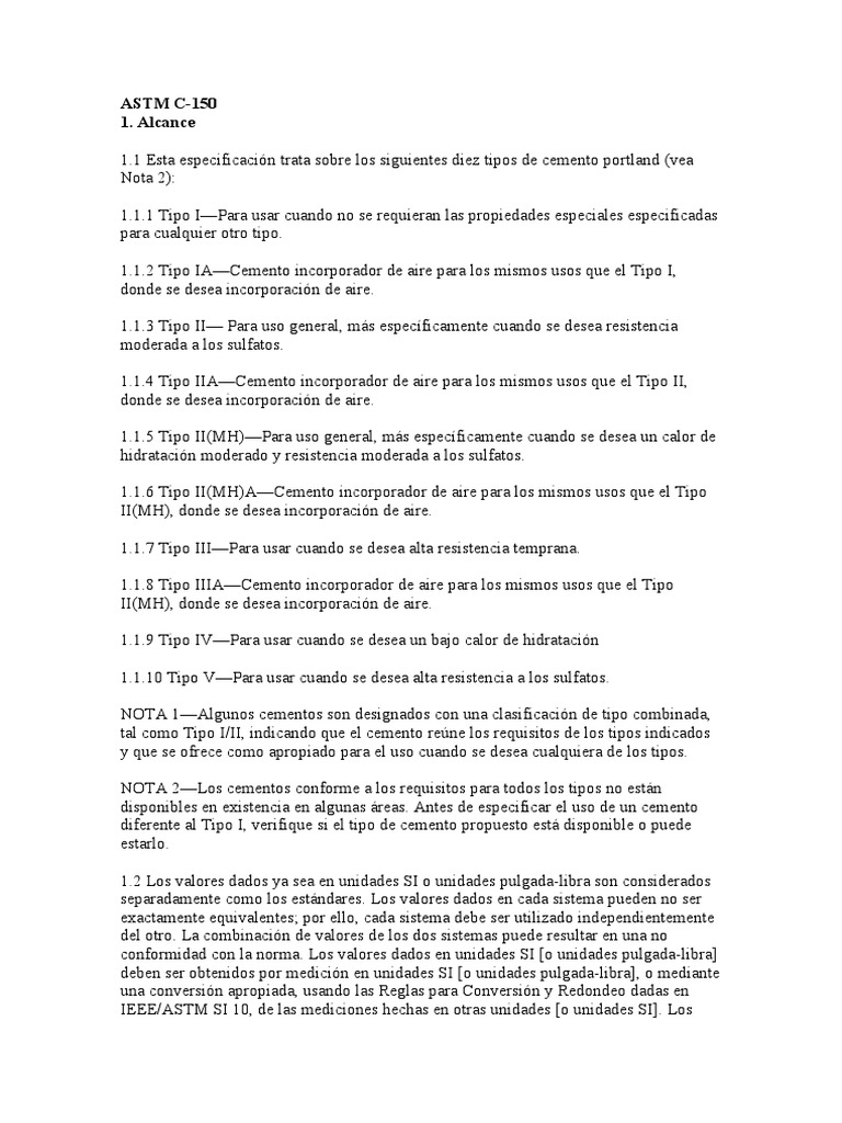 Astm C 150 1157 595 | PDF | Cemento | Hormigón