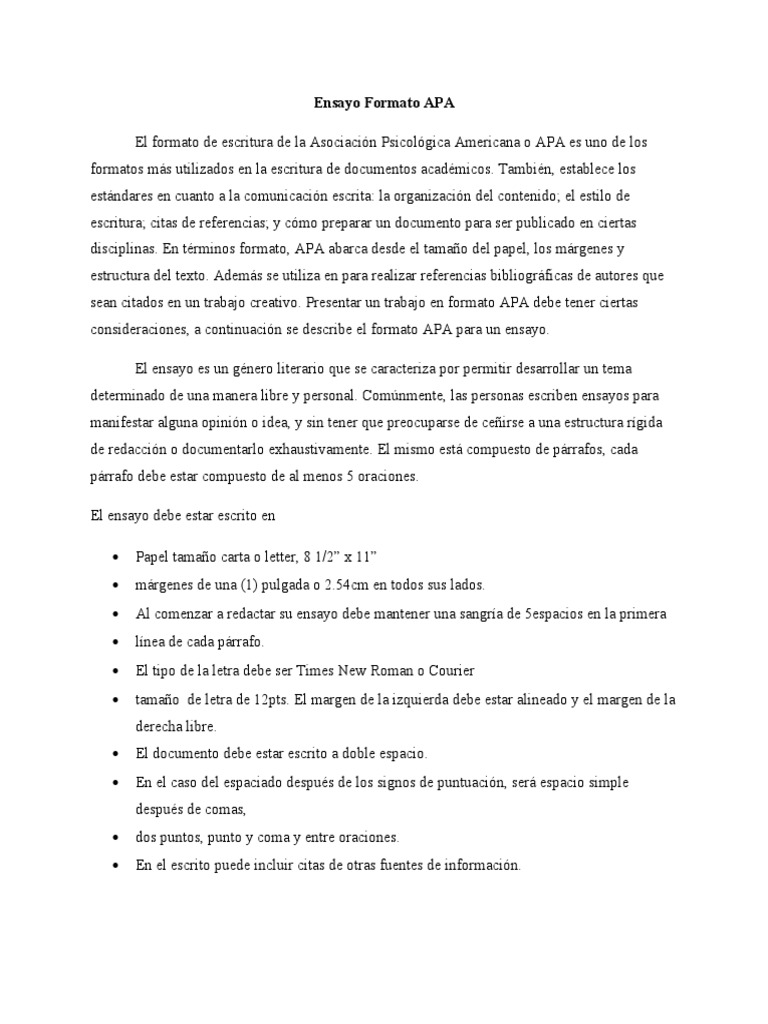 Ensayo Formato APA | PDF | Estilo apa | Ensayos