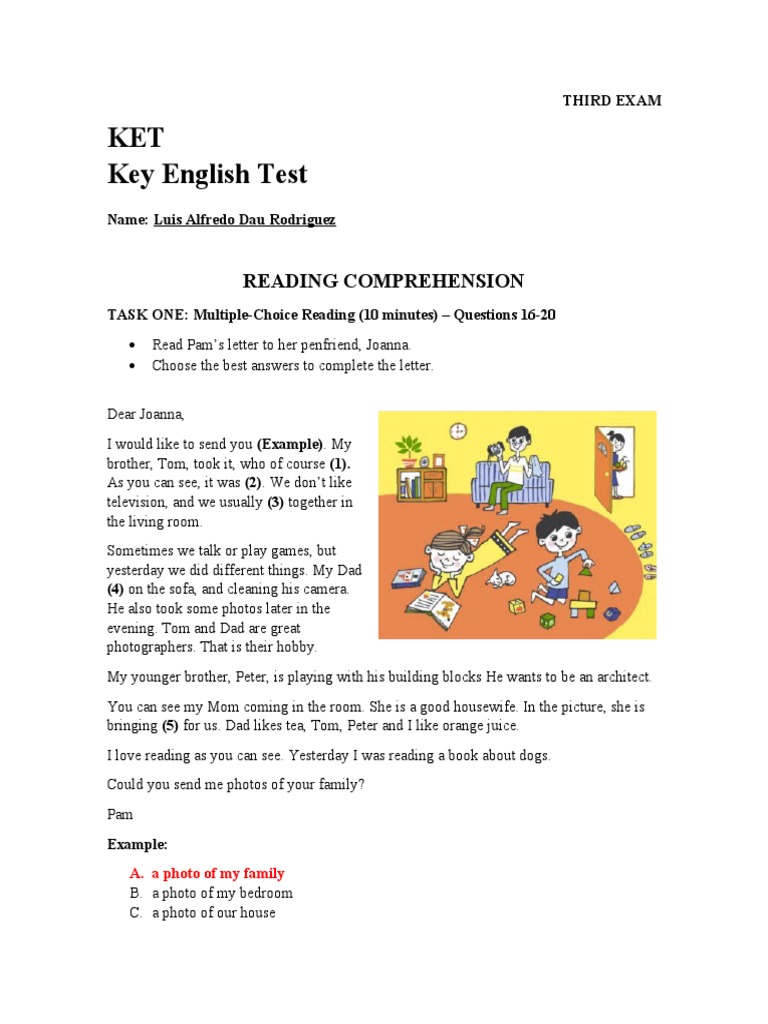 KET Key English Test: Reading Comprehension | PDF | Language Arts ...