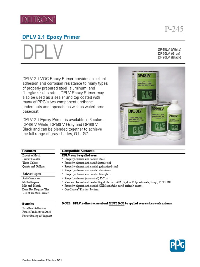 DPLV 2.1 Epoxy Primer: DP48LV (White) DP50LV (Gray) DP90LV (Black ...