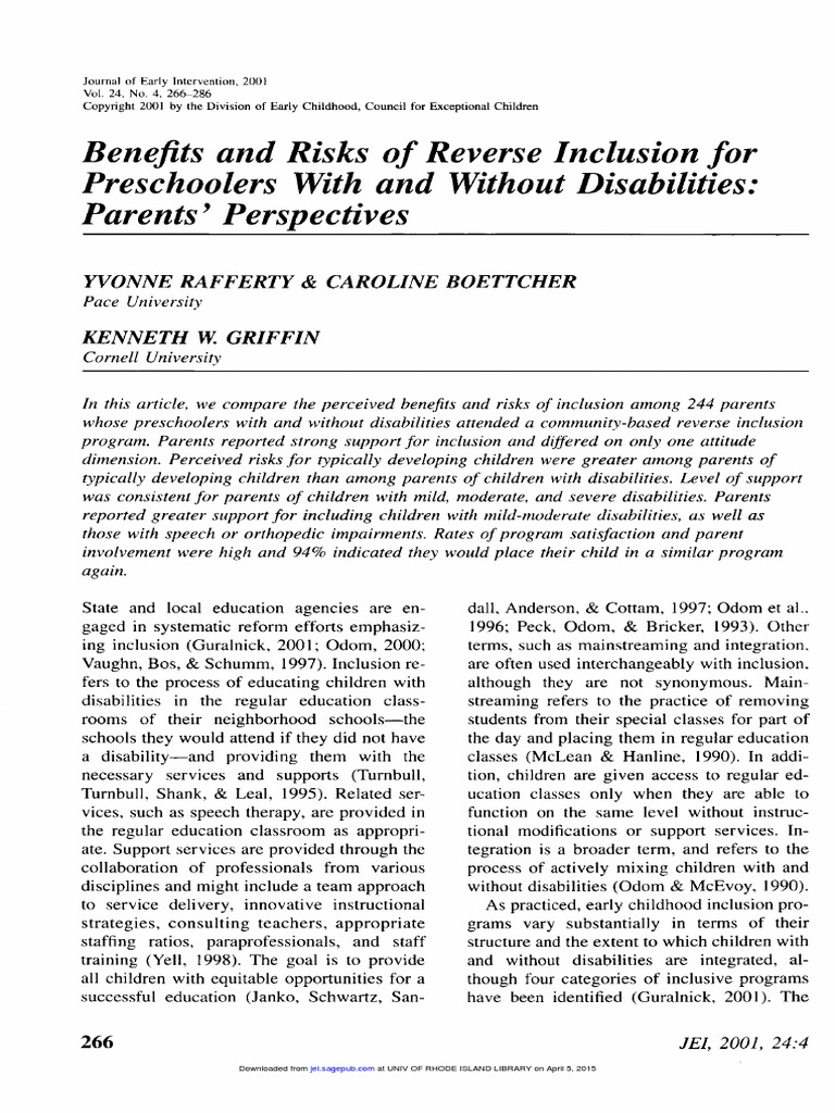 Benefits and Risks of Reverse Inclusion For Preschoolers With and ...