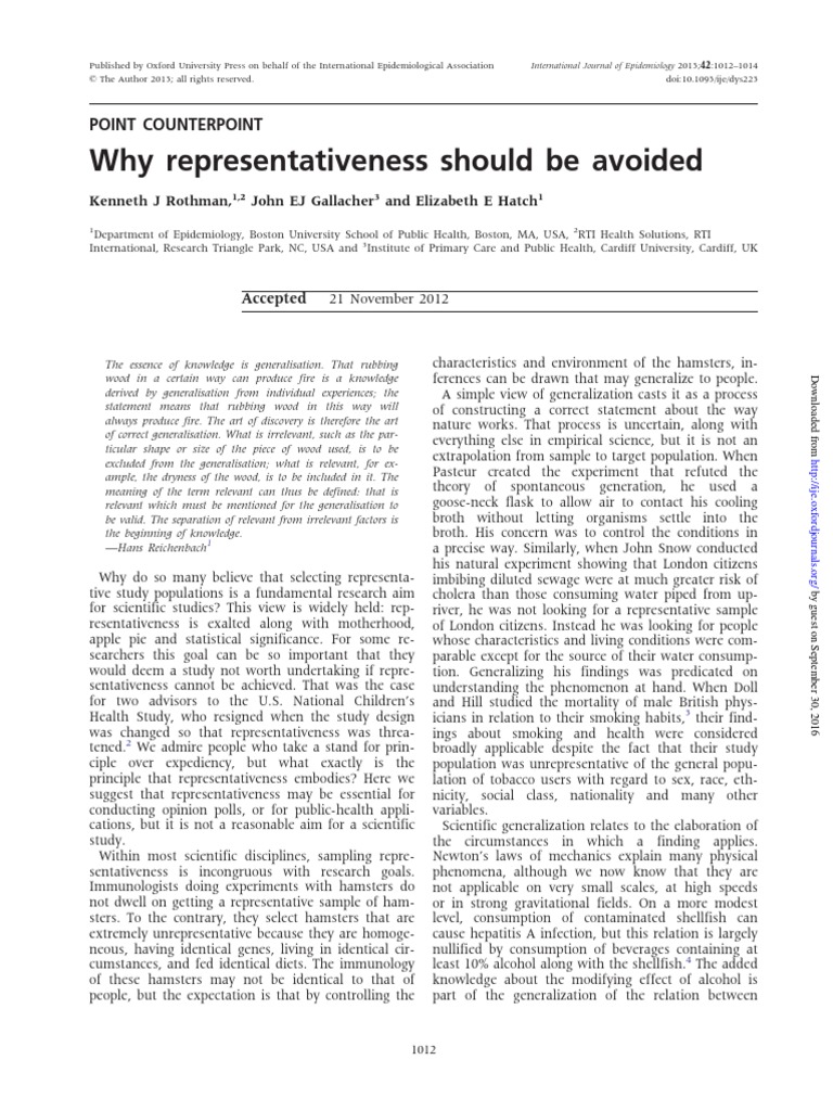 Why Representativeness Should Be Avoided: Point Counterpoint | PDF ...