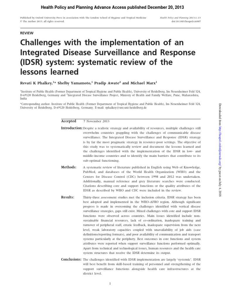 IDSR Implementation Challenges Review | PDF | World Health Organization ...