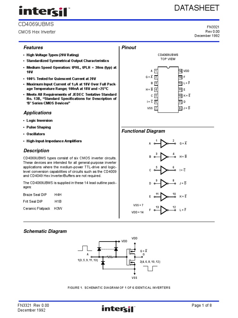 IE-612 4069 Inversor Hexadecimal CMOS PDF | PDF | Power Inverter | Cmos