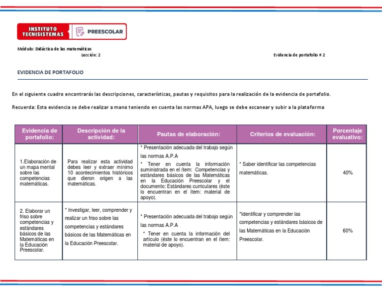 Evidencia de Portafolio: Matemáticas Preescolar | PDF | Educación de la ...