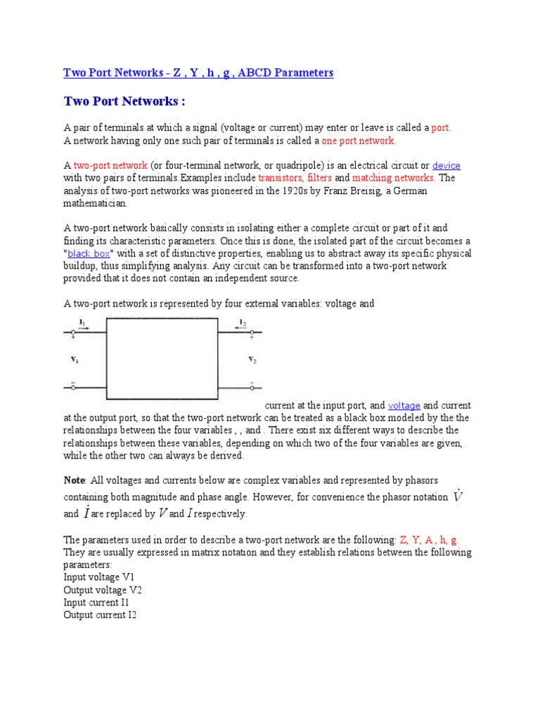 2 Port Network | PDF | Electrical Circuits | Electrical Engineering