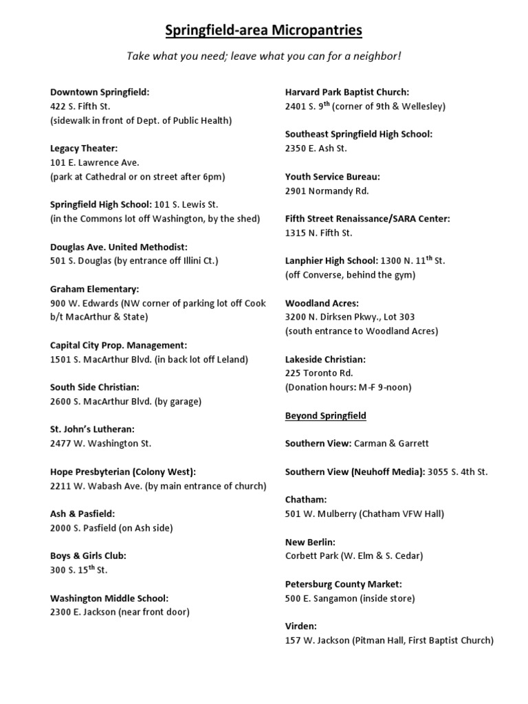 Springfield Micropantries Locations | PDF | Springfield | Religious ...