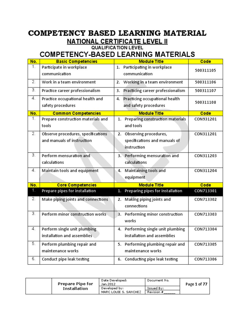 PLUMBING Competency-Based-Learning-Material | Download Free PDF ...