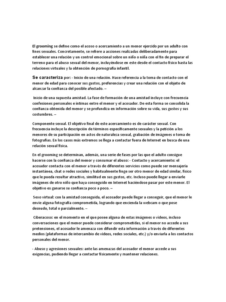 Definición y fases del grooming | PDF | Abuso sexual | Adultos