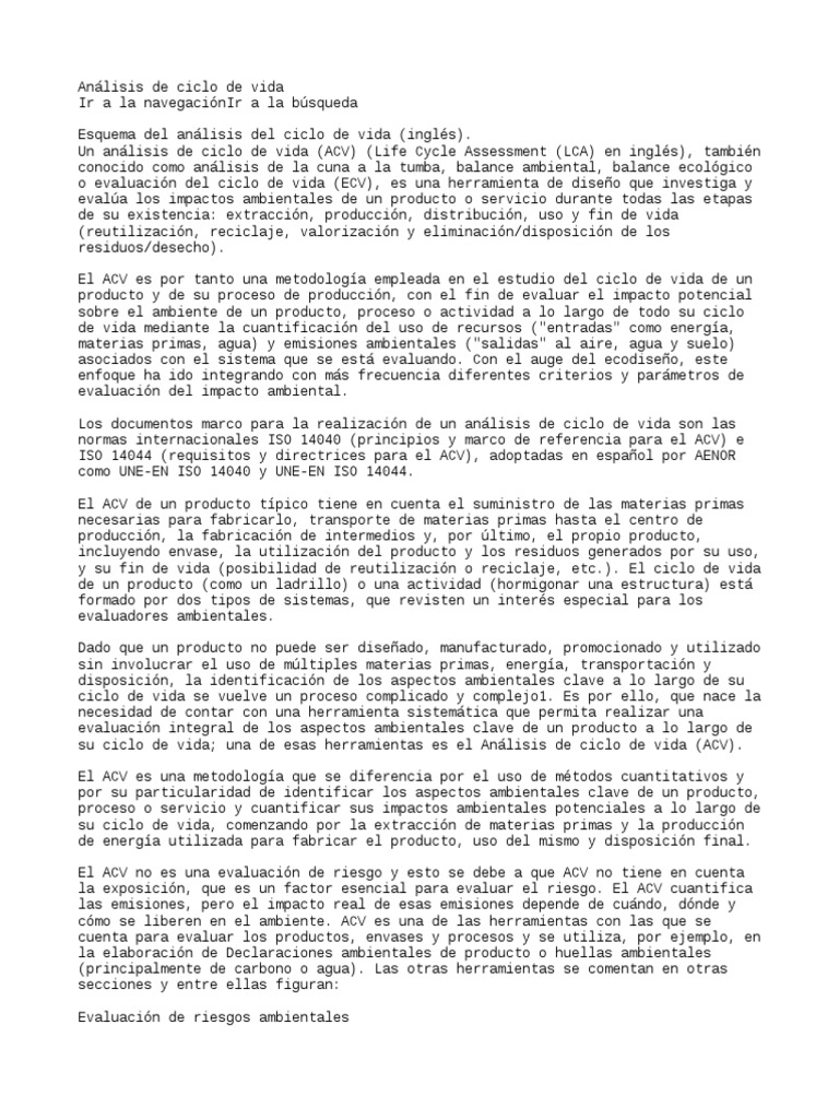 Analisis Del Ciclo De Vida Pdf Evaluación Del Ciclo De Vida