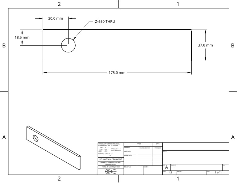Drawing of a cylindrical part with through hole and chamfered edges | PDF