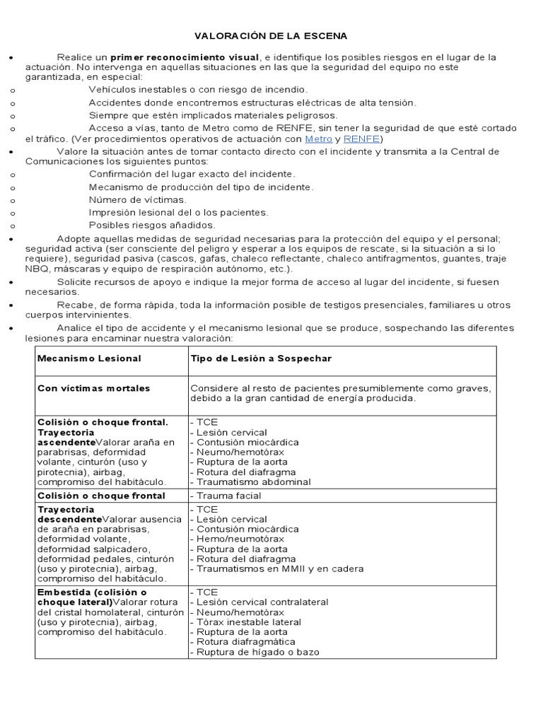 Valoración de La Escena | PDF | Lesión | Traumatologia Valoración de La Escena | PDF | Lesión | Traumatologia