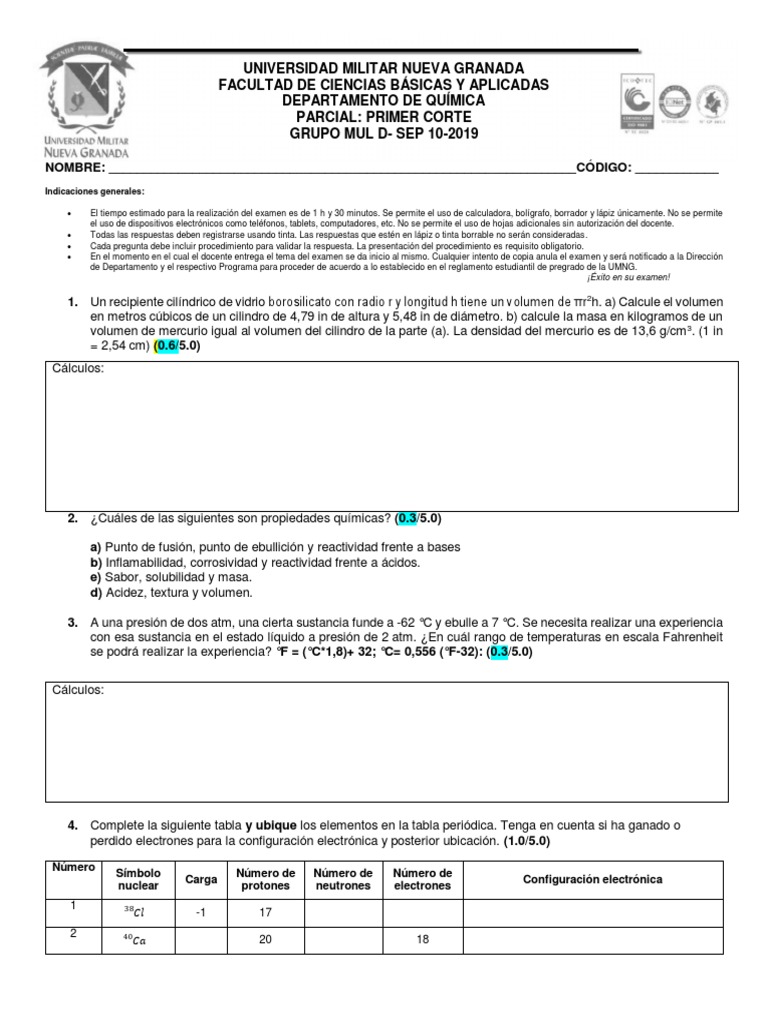 Preparcial Primer Corte | PDF | Isótopo | Mole (Unidad)