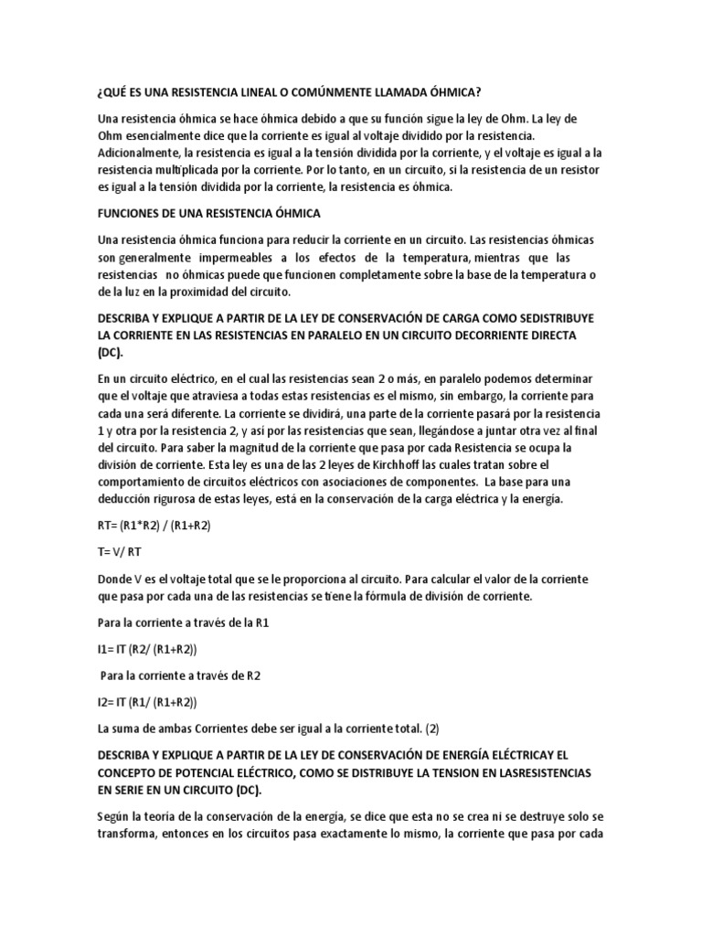 Resistencia Lineal y Ley de Ohm | PDF | Resistencia Eléctrica y ...