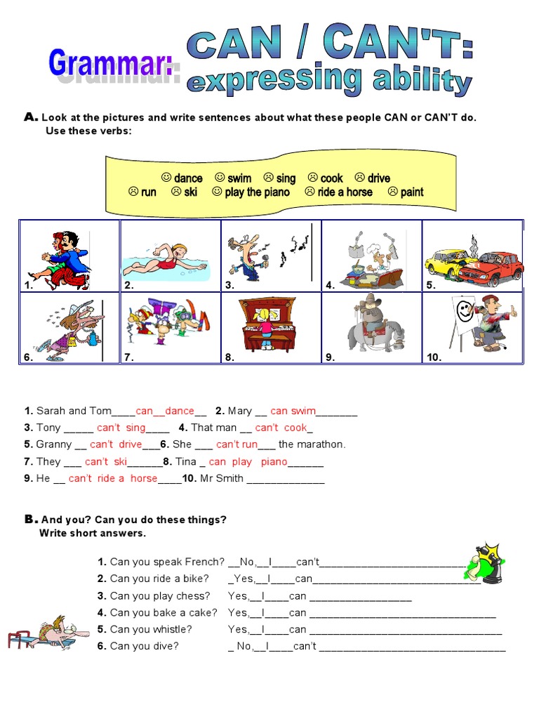 Can and Can't: Writing Skills Practice | PDF