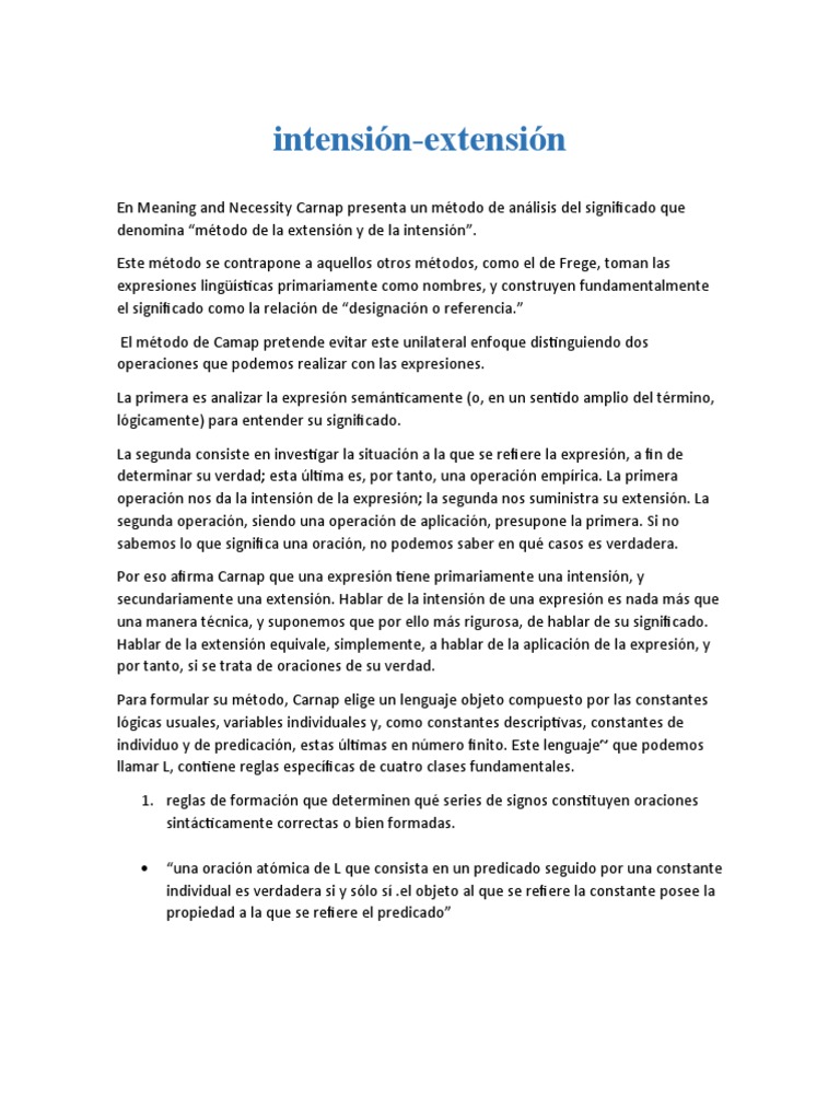 Intension Extension | PDF | Oración (Lingüística) | Verdad