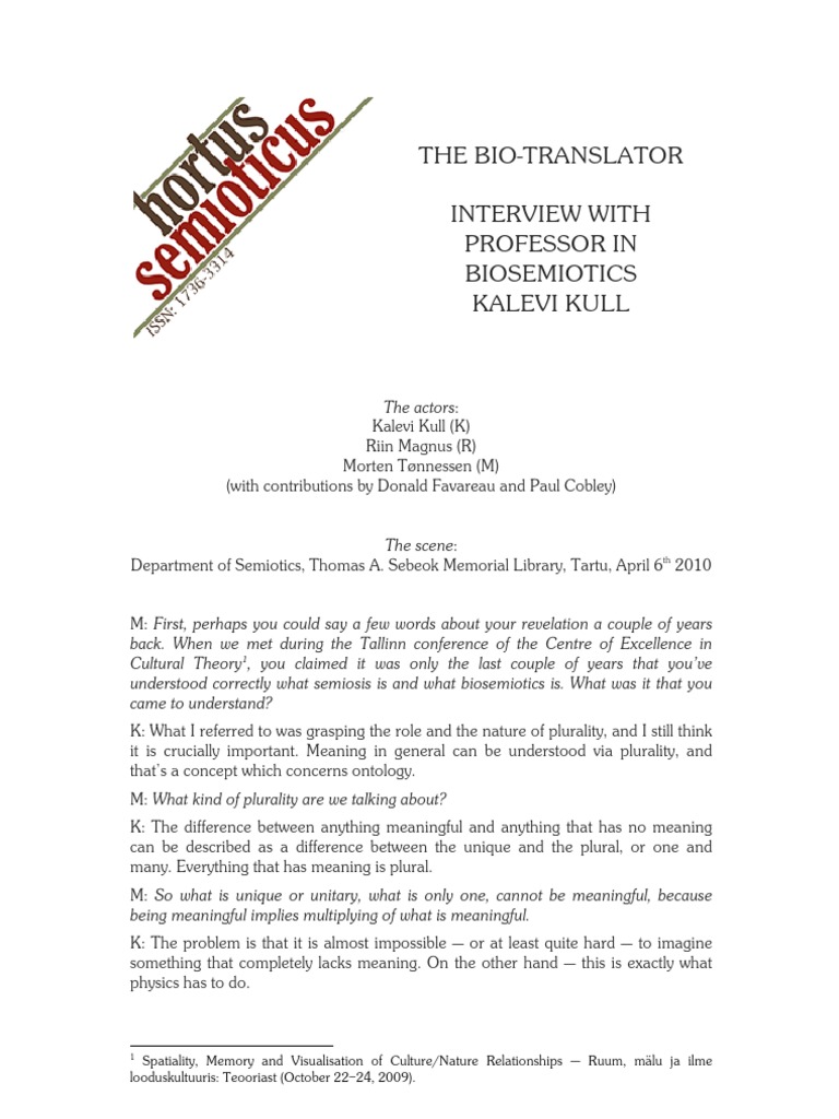 The Bio-Translator - Interview With Biosemiotician Kalevi Kull | PDF ...