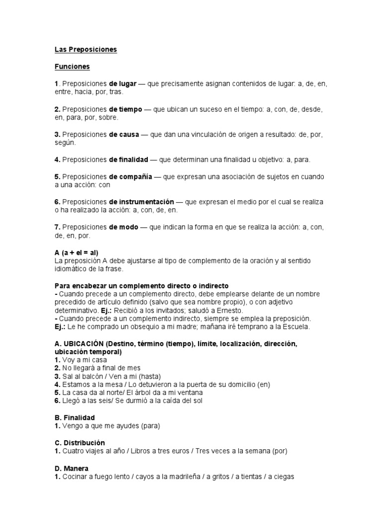 Manual de Preposiciones en Español | PDF | Preposición y Postposición ...