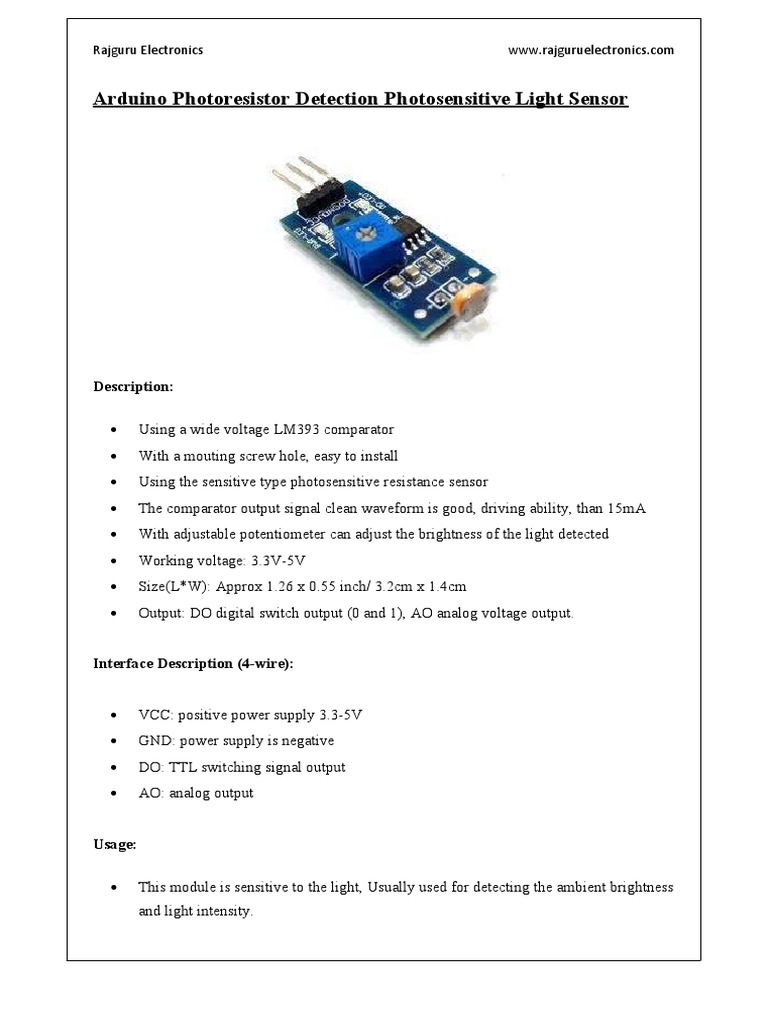 Arduino Photoresistor Detection Photosensitive Light Sensor ...