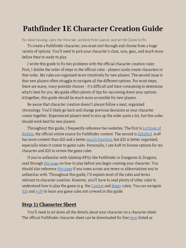 Pathfinder 1E Character Creation Guide (9!3!20) | PDF | D20 System ...