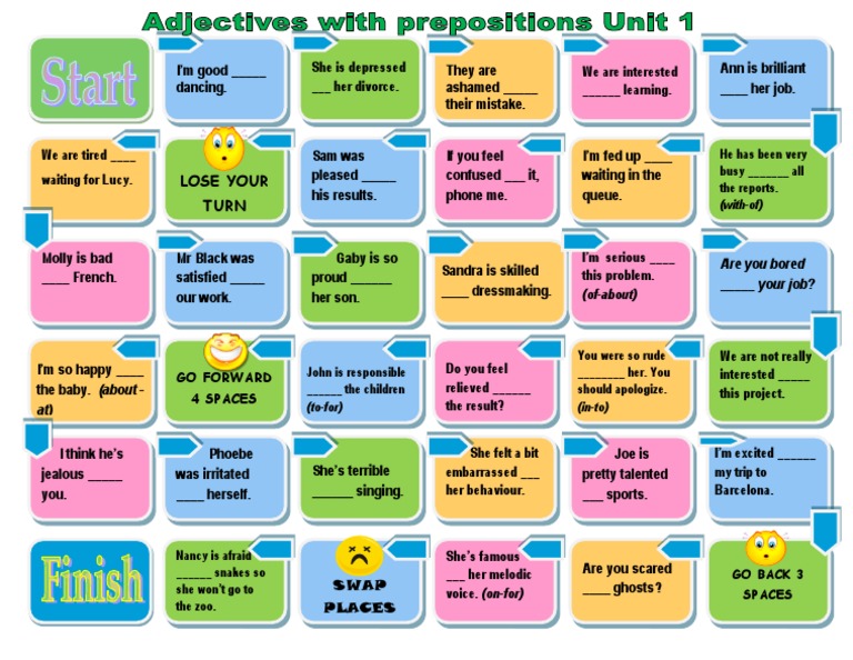 Adjectives With Prepositions BOARDGAME | PDF