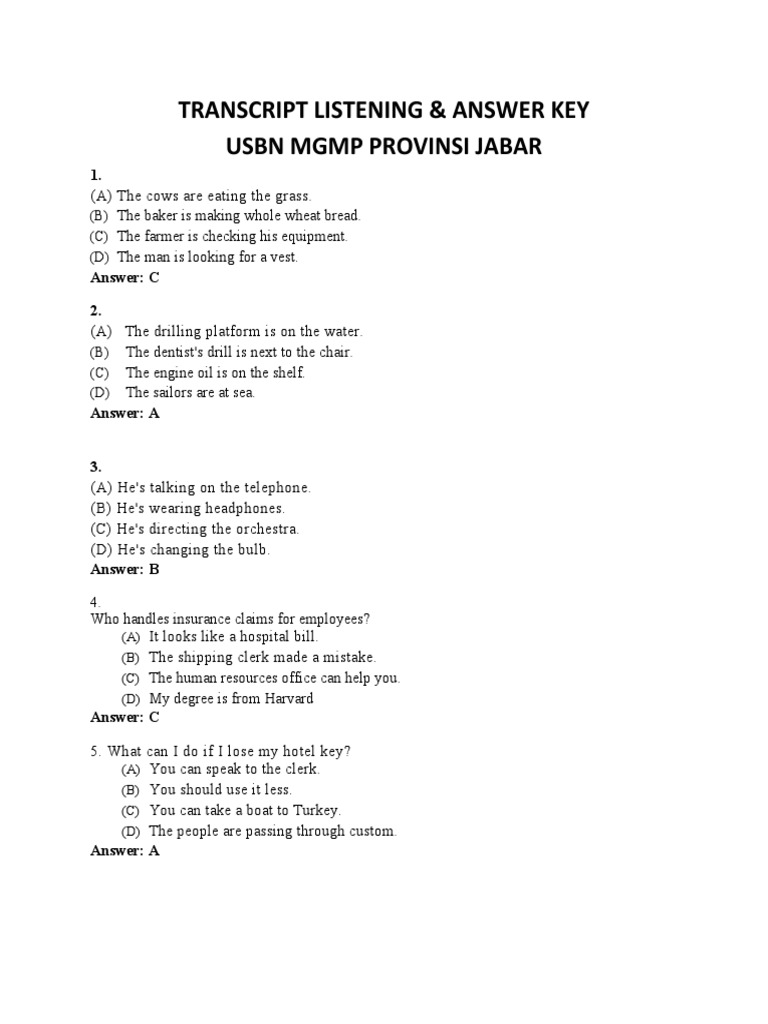 Analyzing Key Details in Listening Comprehension Questions and Answers | PDF | Unidentified ...