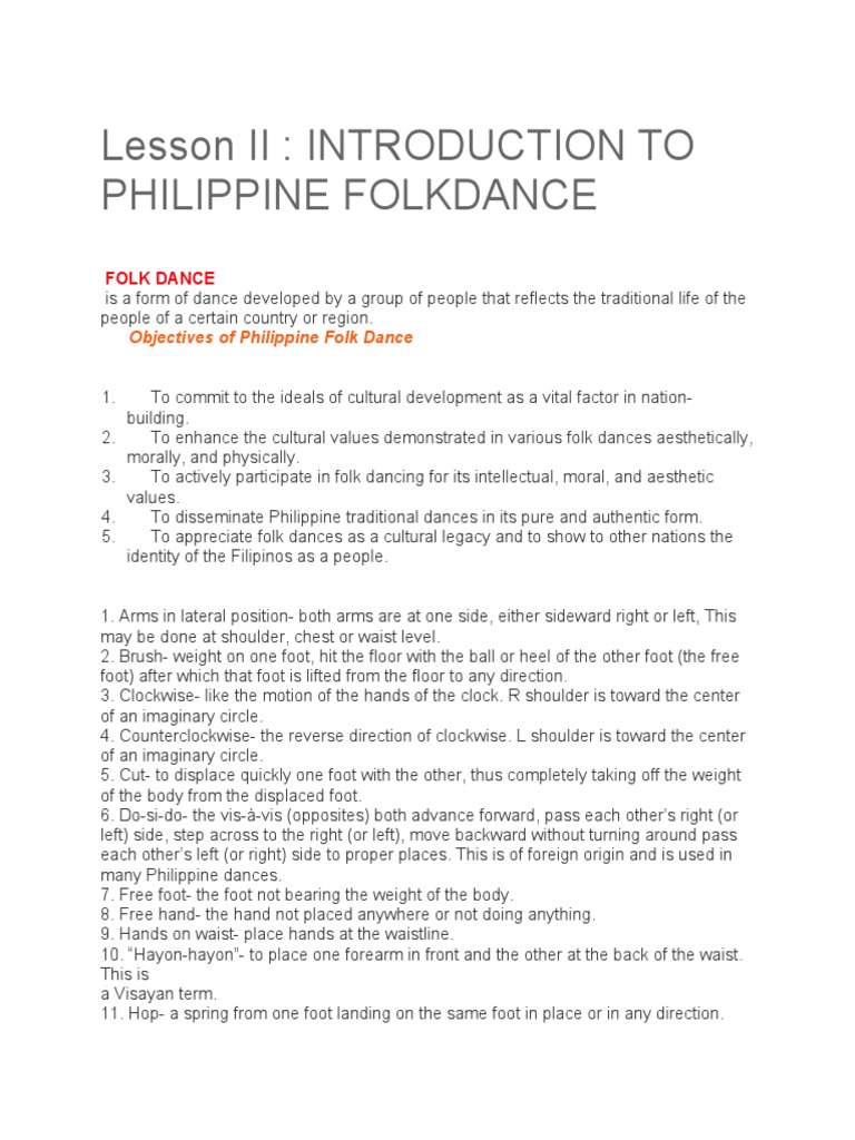 Lesson Ii: Introduction To Philippine Folkdance: Folk Dance | PDF ...