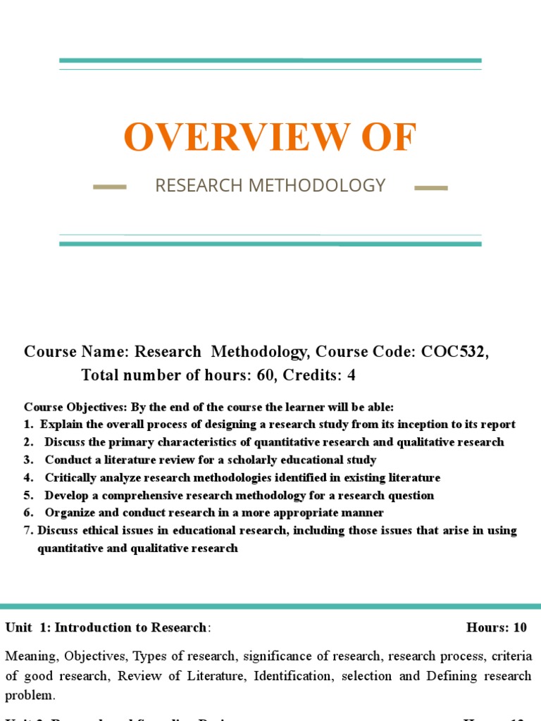 Overview of Research Methodology | PDF | Sampling (Statistics ...