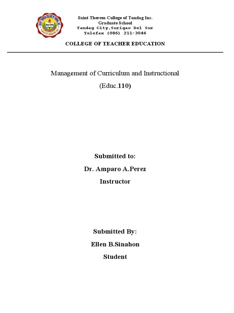 Management of Curriculum and Instructional (Educ.110) : Submitted To ...