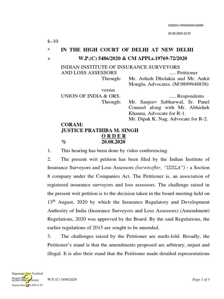 IIISLA Challenges IRDAI Regulations 2020 | PDF | Public Law | Justice