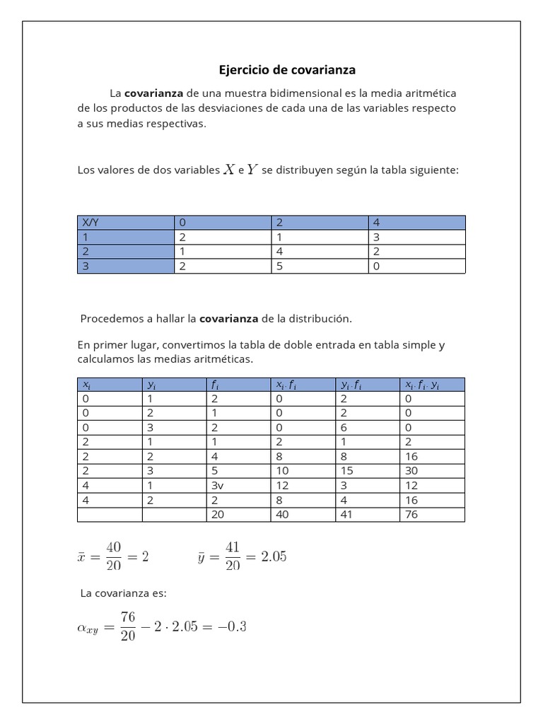 Ejercicio de Covarianza | PDF