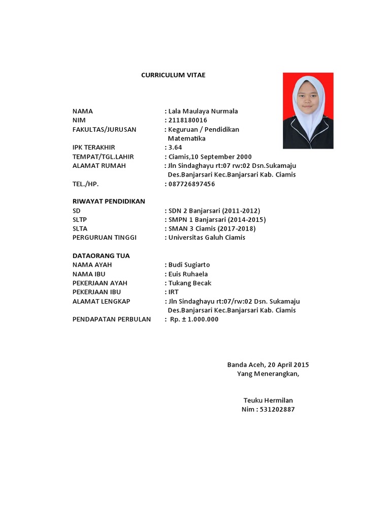 Contoh CV Beasiswa Dipa | PDF