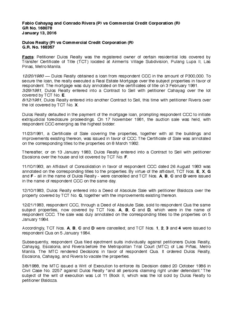 Cahayag Vs CCC | PDF | Mortgage Law | Deed