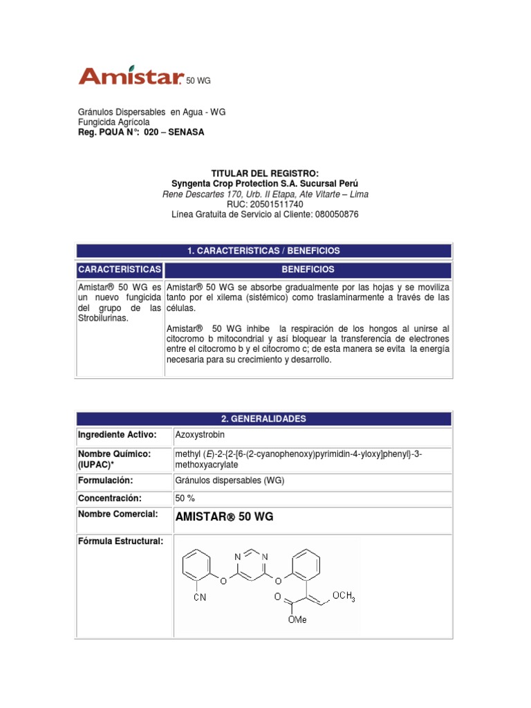 Pe - Ficha Tecnica - Amistar 50 WG - Mar 17 | PDF | Agua | Residuos