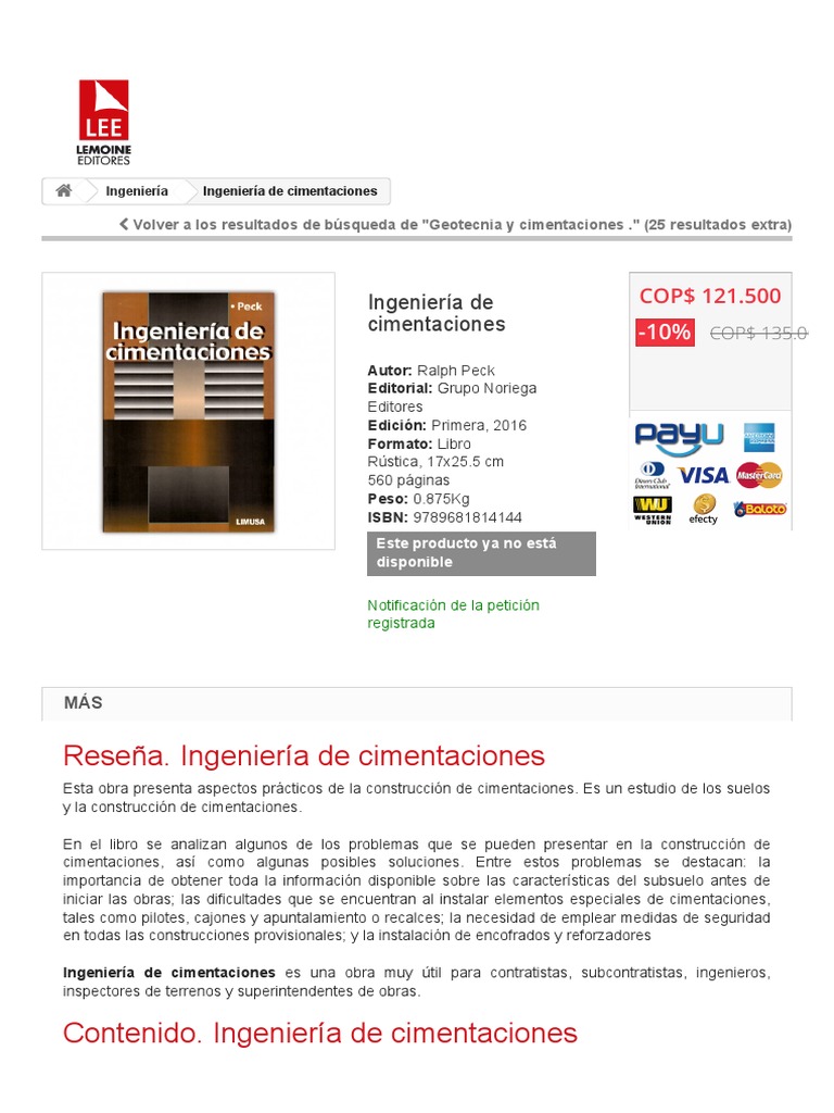 Comprar libro Ingeniería de cimentaciones | PDF | Fundación (Ingeniería) | Elementos arquitectónicos