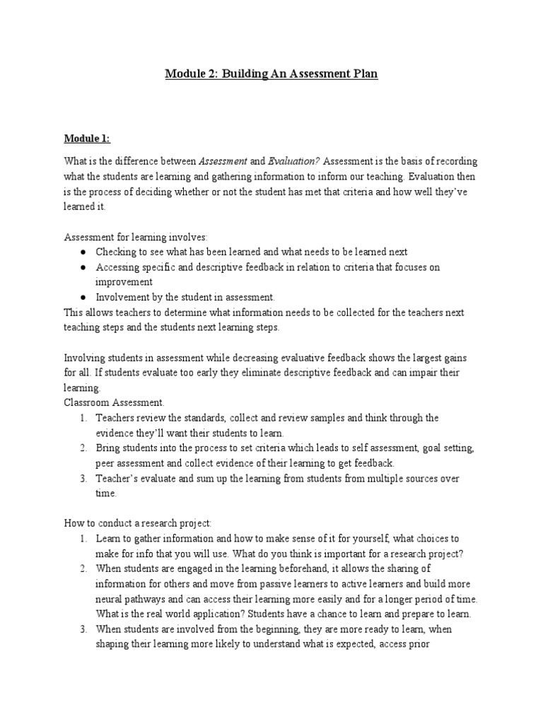 Module 2 Building An Assessment Plan | PDF | Educational Assessment ...