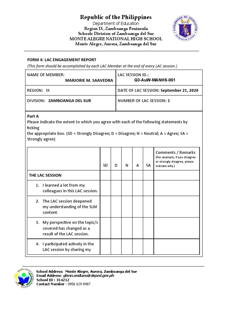 Republic of The Philippines: Form 4: Lac Engagement Report | PDF ...